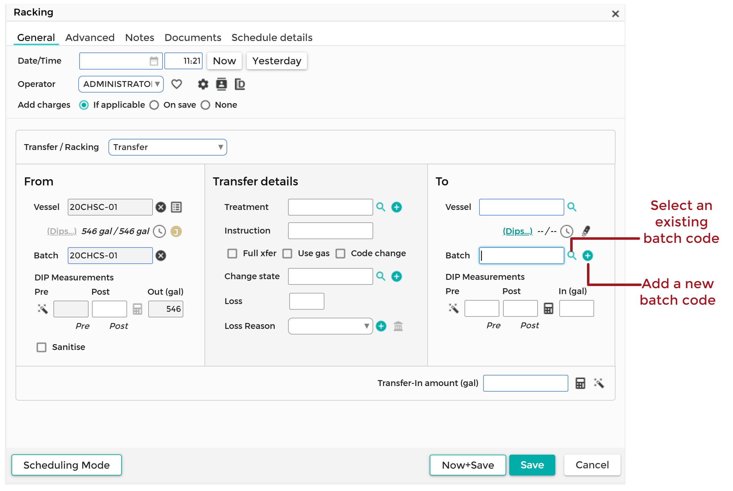 Changing a Batch Code During Transfer – vintrace