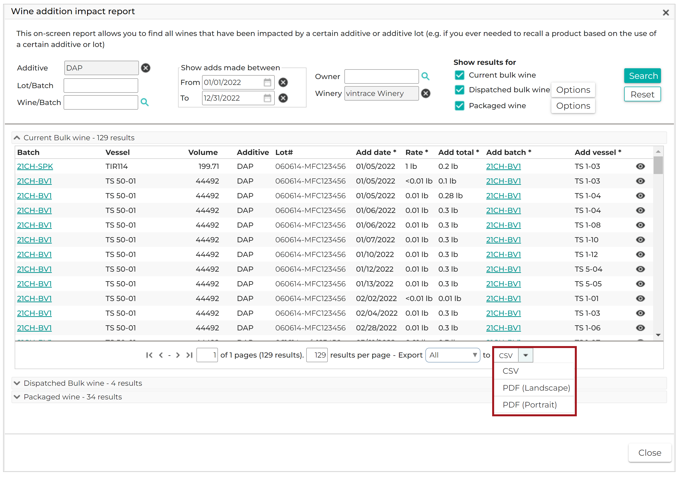 Wine Addition Impact Report – vintrace