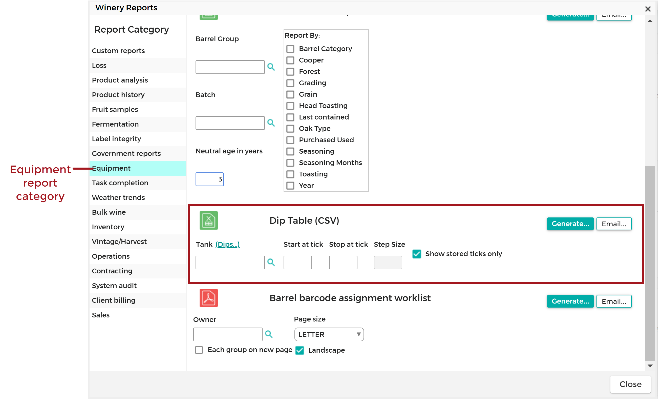 Exporting a Tank's Dip Chart – vintrace