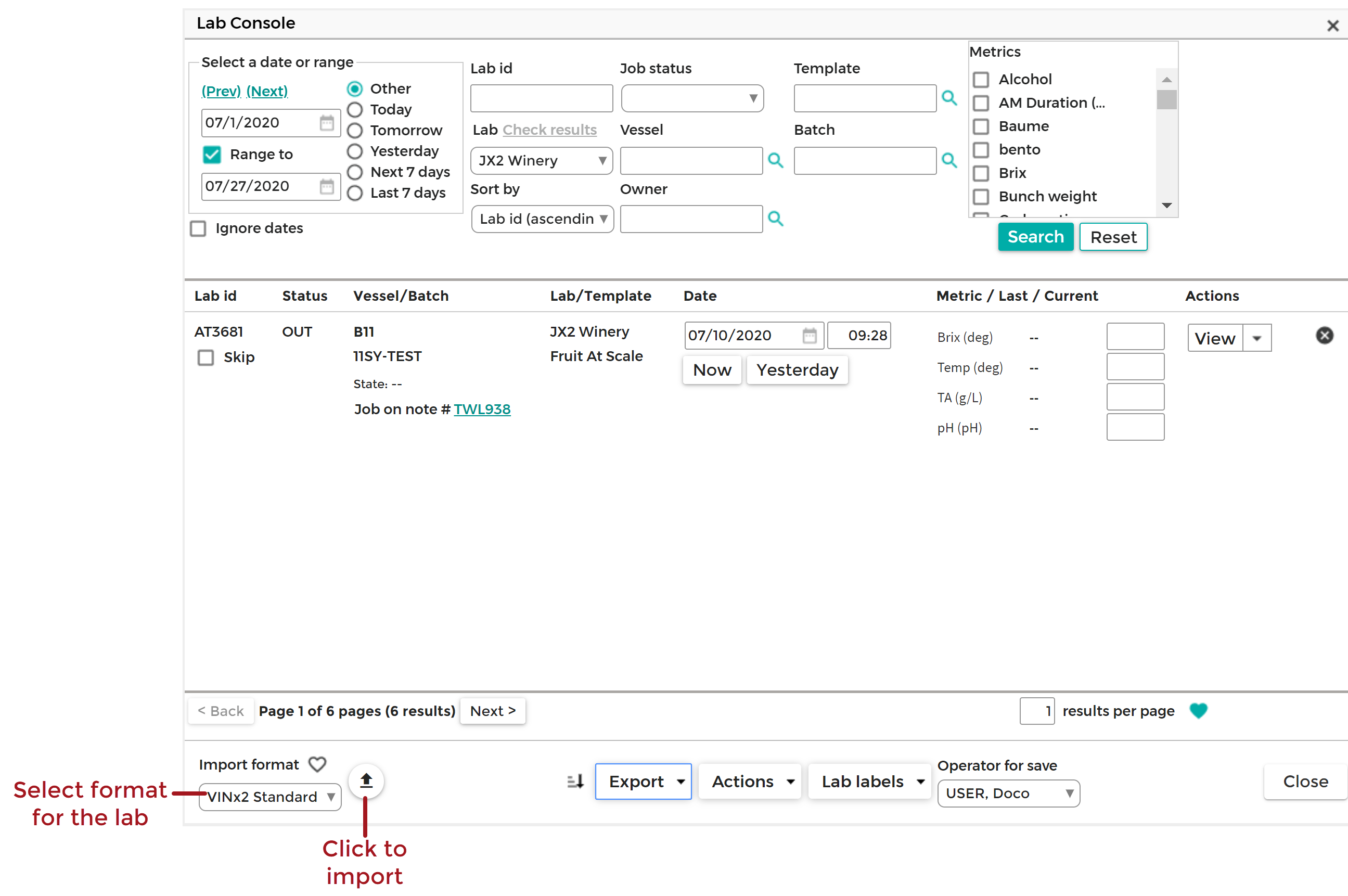 Exporting and Importing Lab Results – vintrace