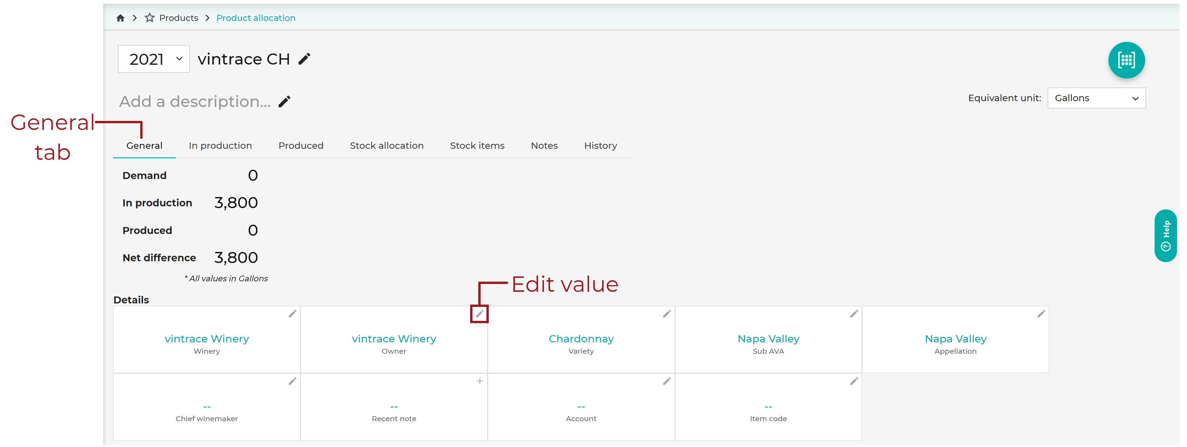 Product Allocation Details Page – vintrace