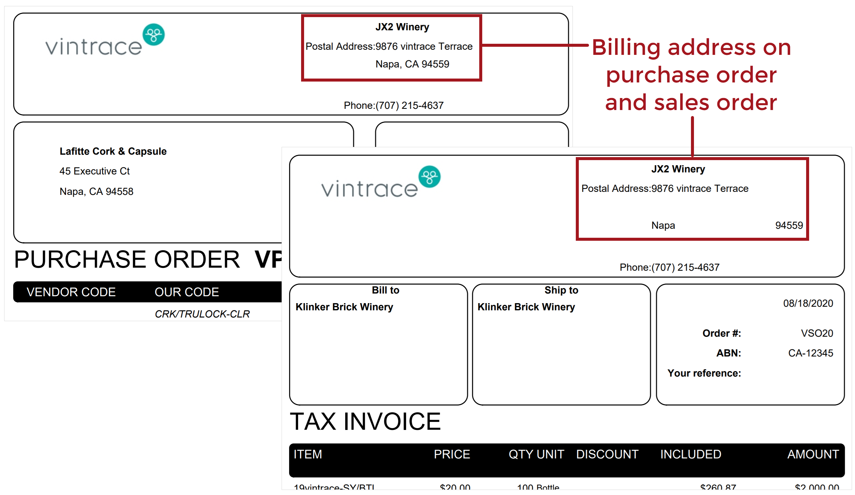 Setting the Address for Purchase and Sales Orders – vintrace