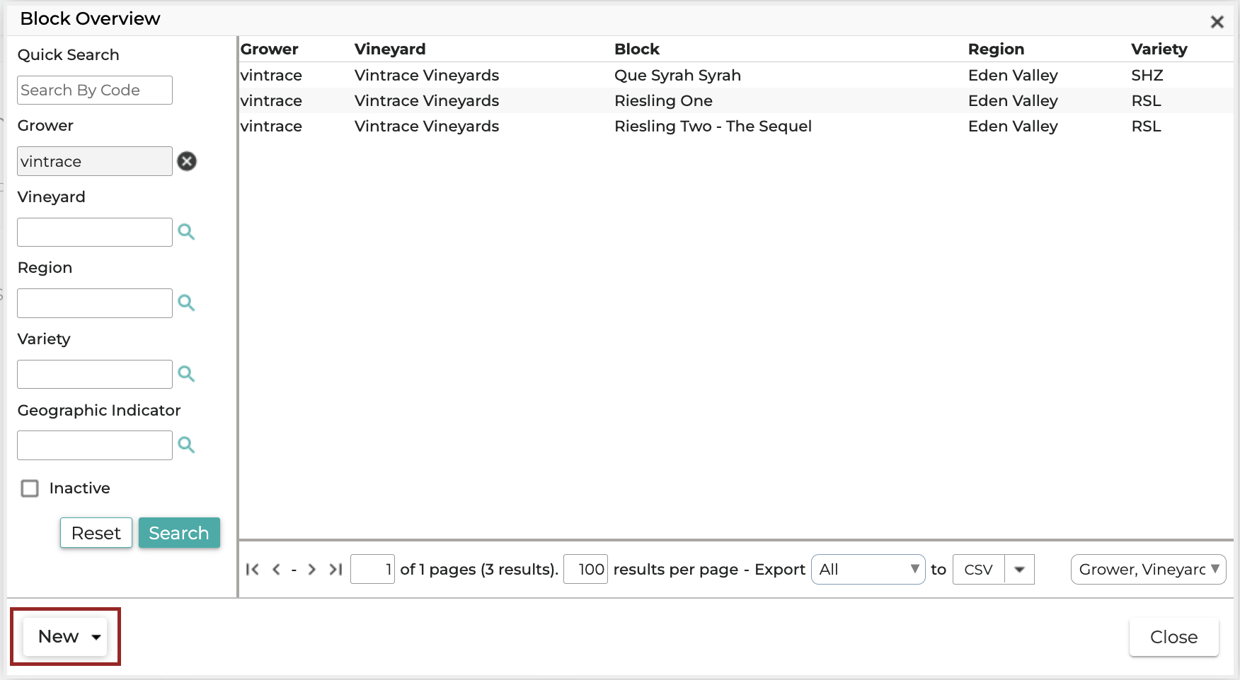 Block Overview Window – vintrace